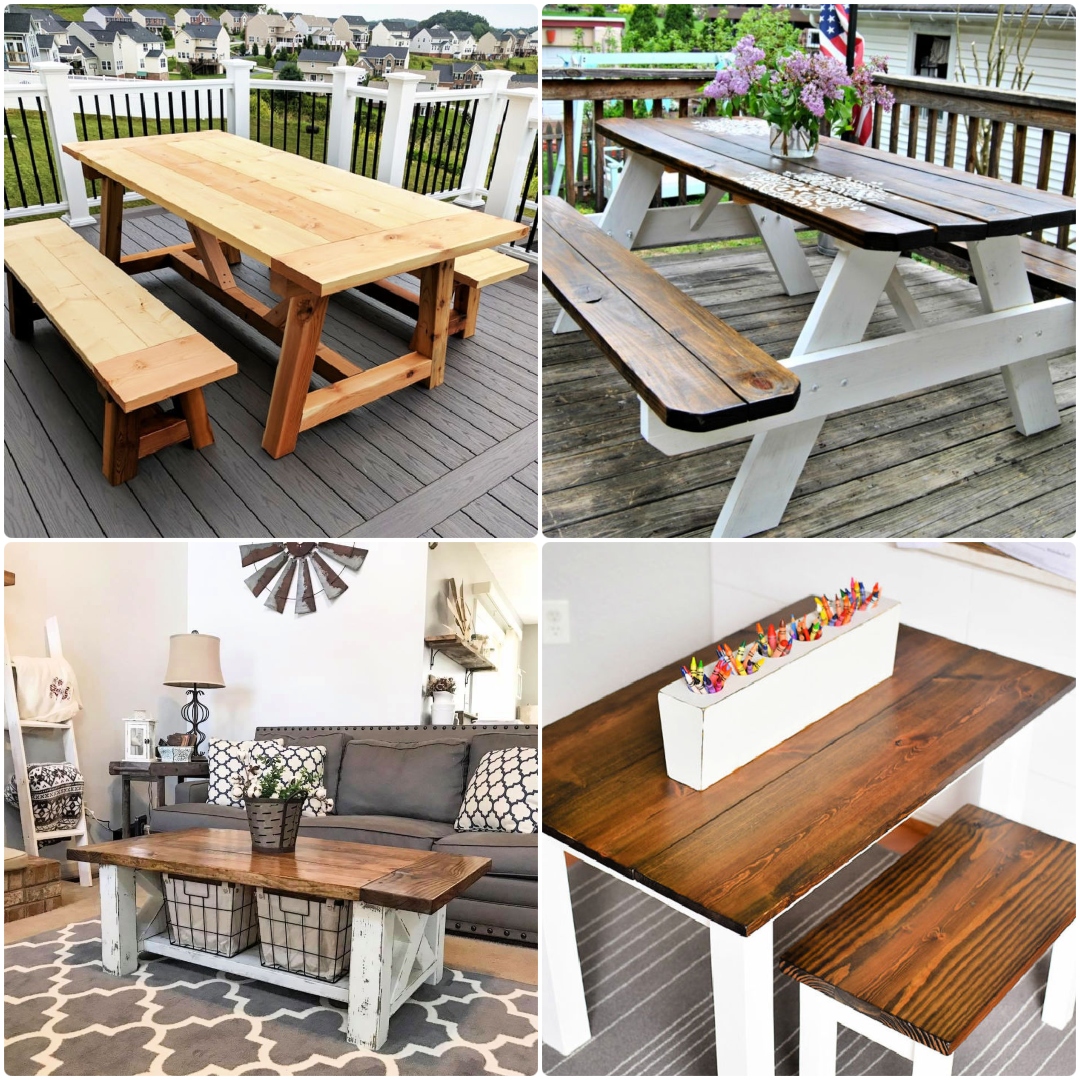 30 Rustic DIY Farmhouse Table Plans (Free PDF Plan)